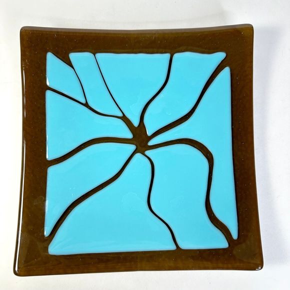 Unbranded | Art | Decorative Turquoise Brown Plate Square Signed By ...